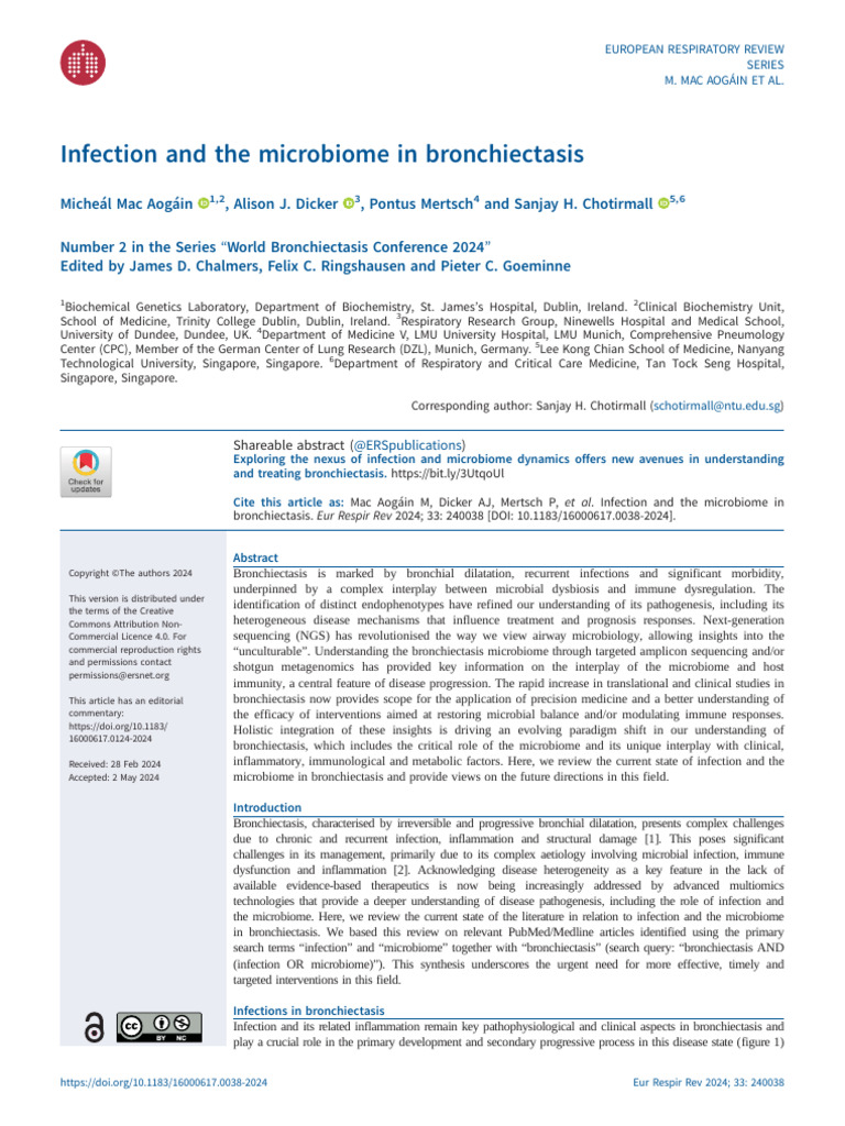 Infection and the Microbiome in Bronchiectasis | PDF | Inflammation ...