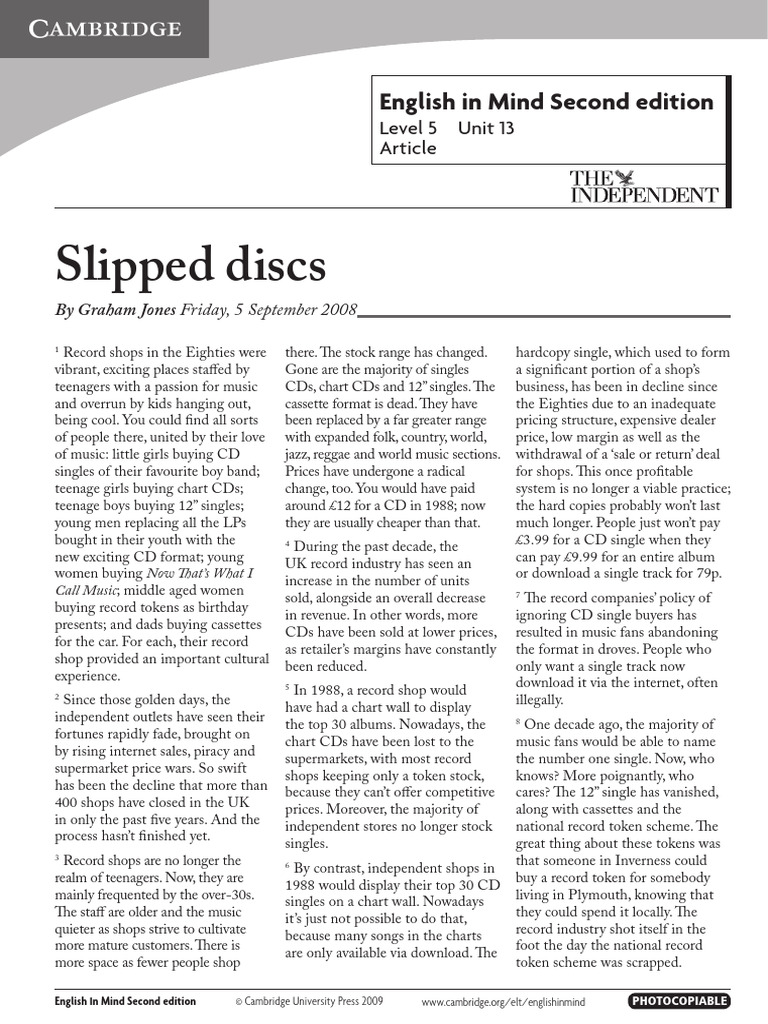 English in Mind2 Level5 Unit13 Extra Reading Practice Article | PDF ...