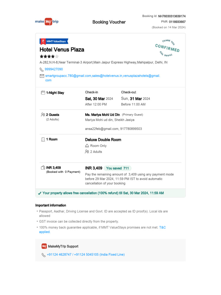 Booking Confirmation Voucher | PDF