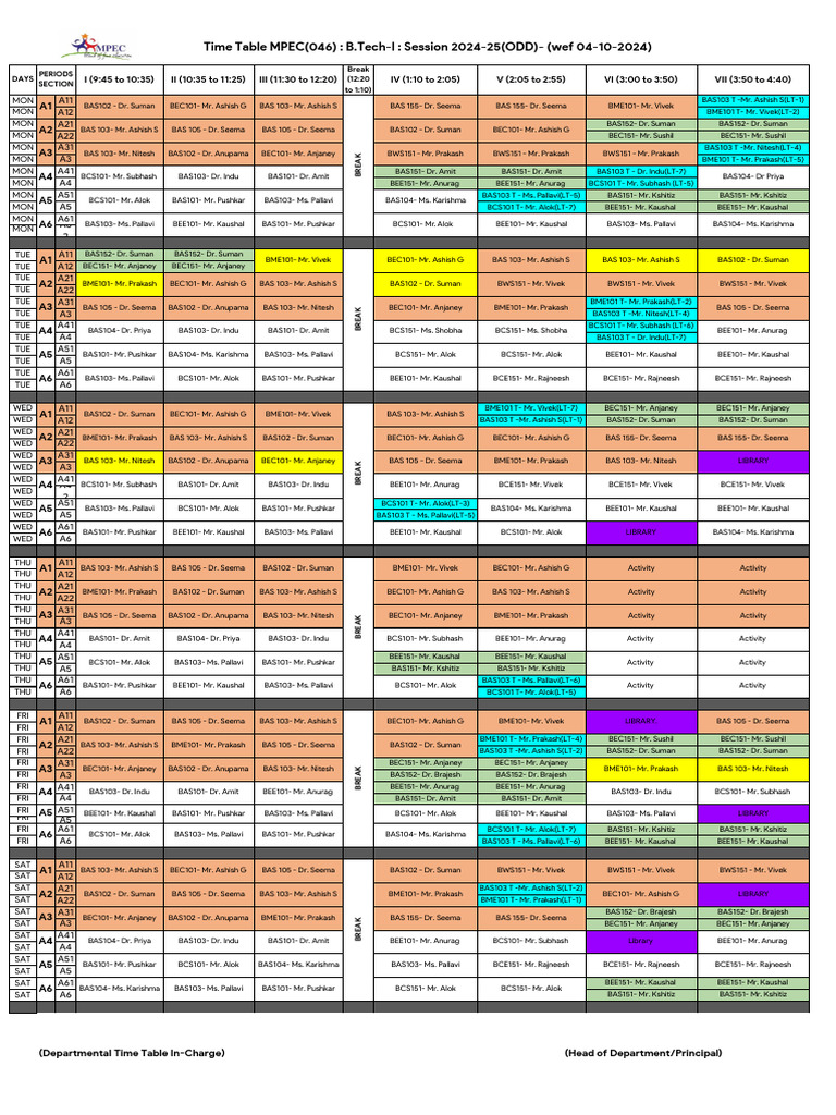 5 - A - 1 - New Updated Time Table MPEC 2024-25 | PDF