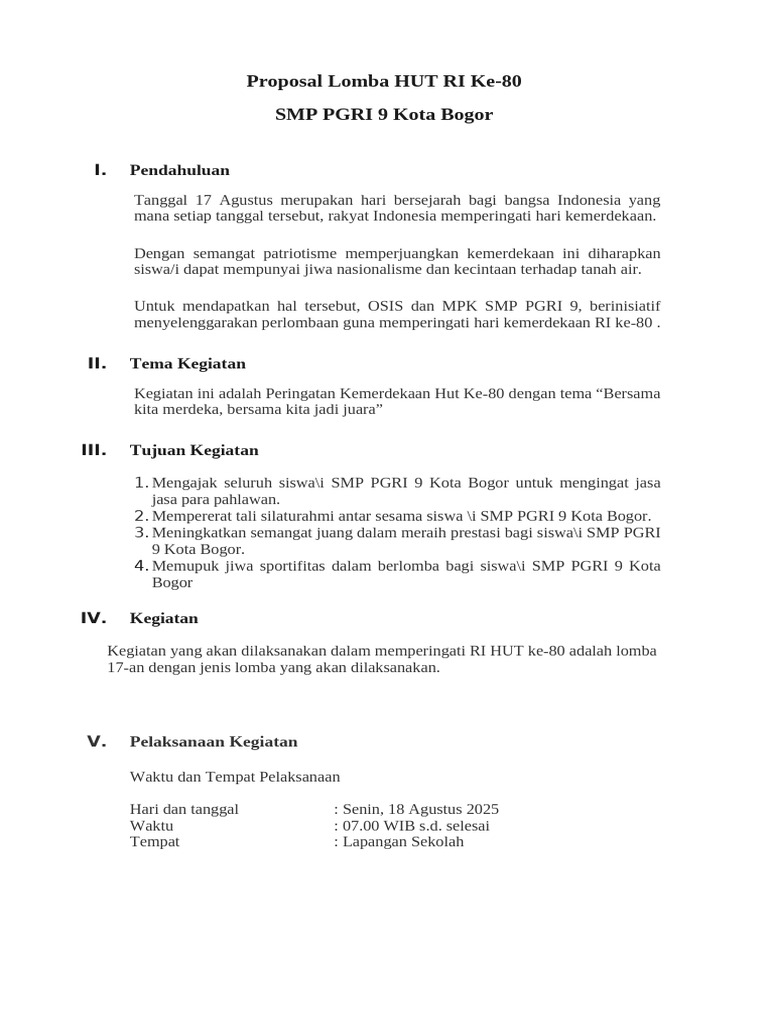 Proposal Kegiatan Hut Ri 17 Agustus 2024 SMP Pgri 9 | PDF