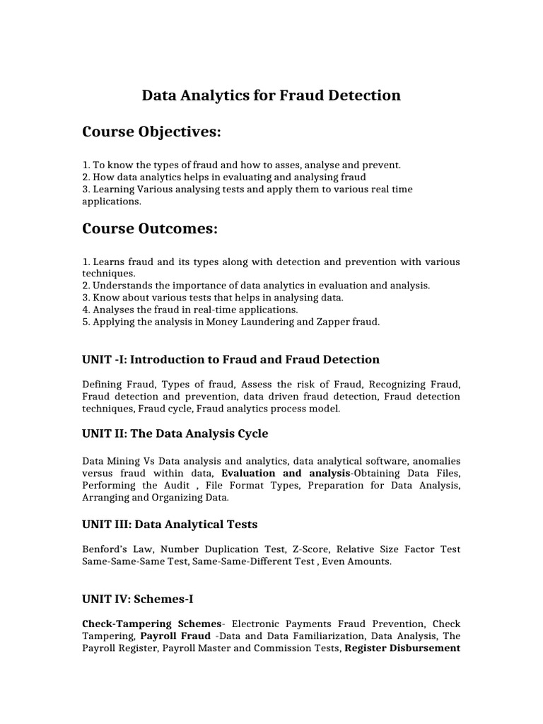 Data Analytics For Fraud Detection. | PDF