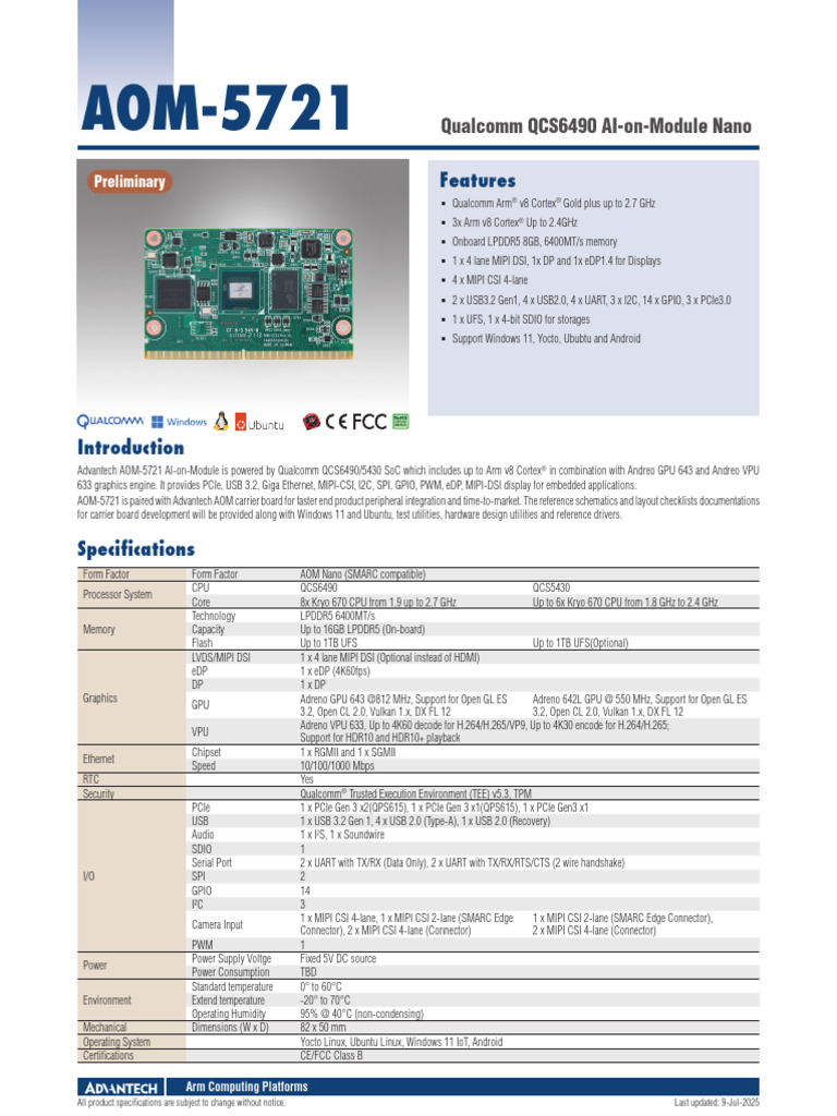 Advantech AOM-5721 AI-on-Module Overview | PDF | Usb | Graphics ...