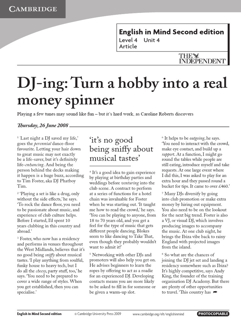 English in Mind2 Level4 Unit4 Extra Reading Practice Article | PDF ...