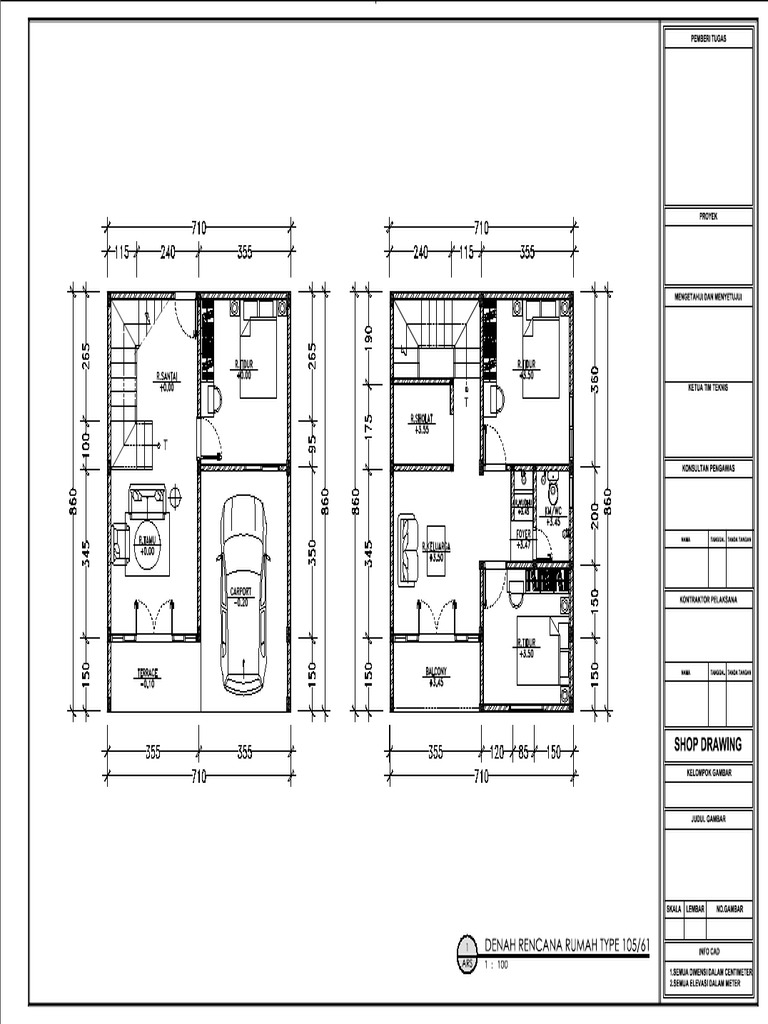 Denah Rumah Type 105/61 dan Desain 3D | PDF