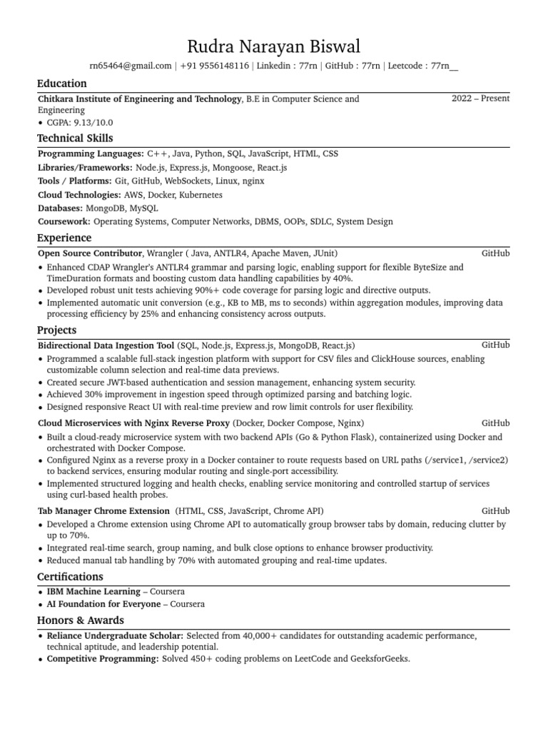Rudra Narayan's Resume | PDF | Databases | Software Development