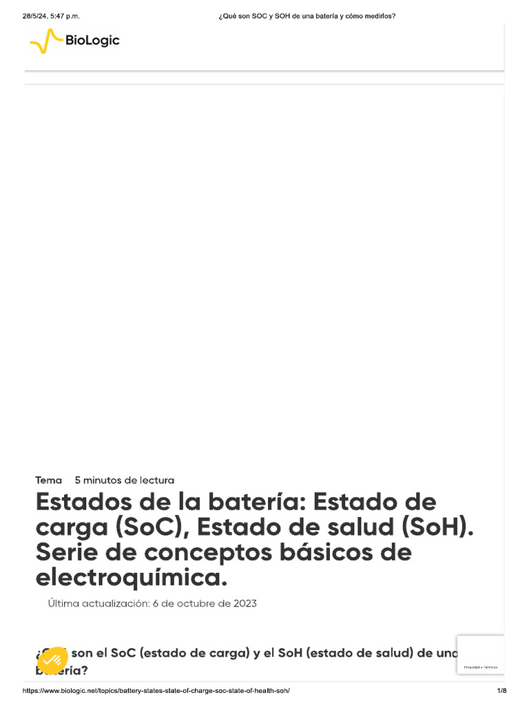 ¿Qué Son SOC y SOH de Una Batería y Cómo Medirlos | PDF