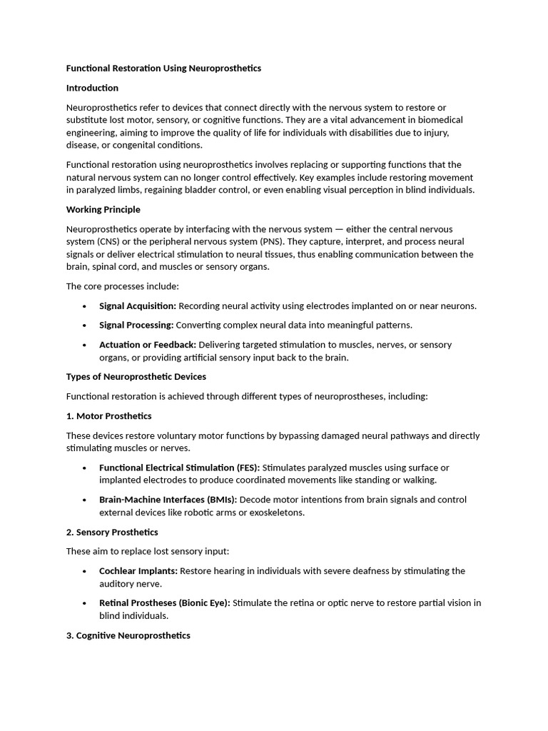 Neuroprosthetics for Functional Restoration | PDF ...