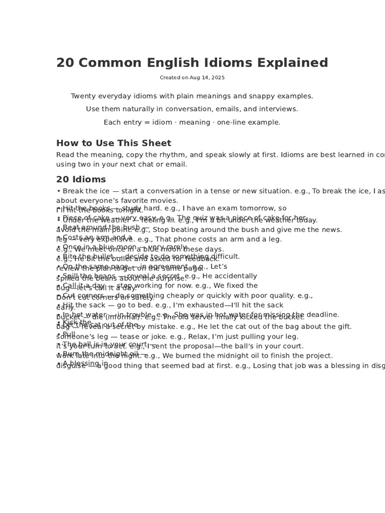 Common English Idioms Explained | PDF | Idiom