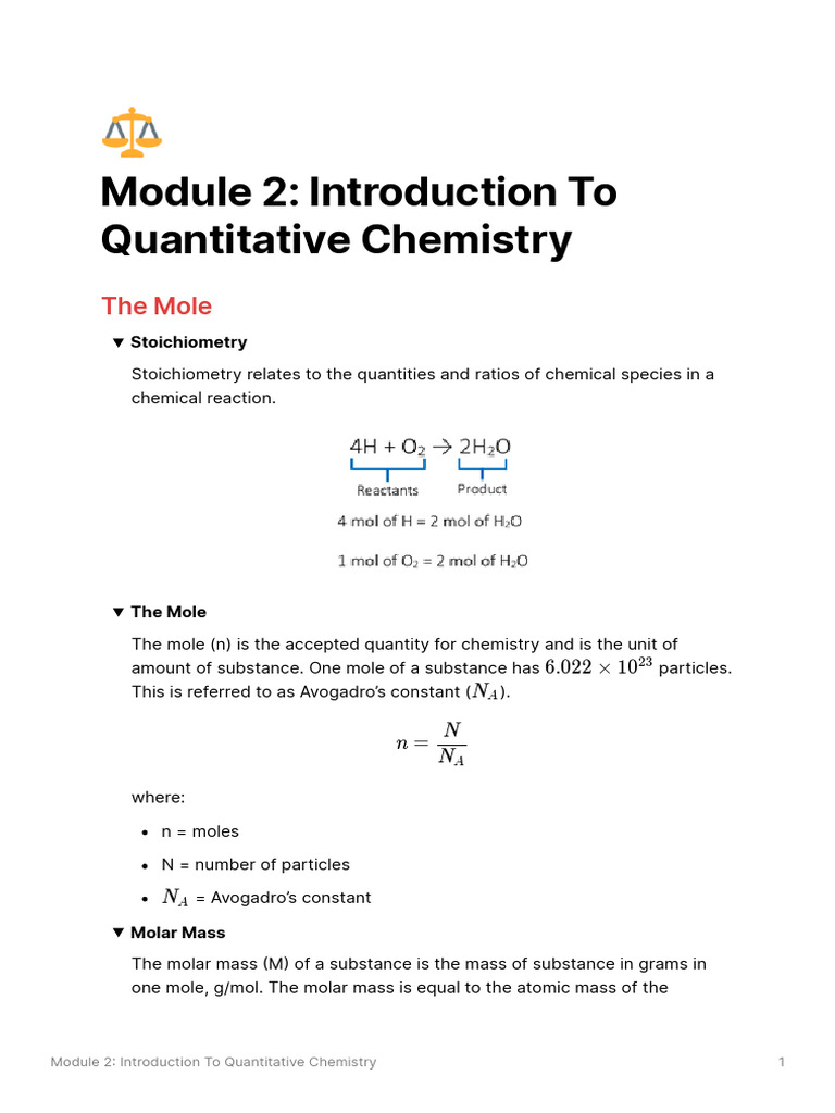 Module 2 Introduction To Quantitative Chemistry | PDF | Mole (Unit ...