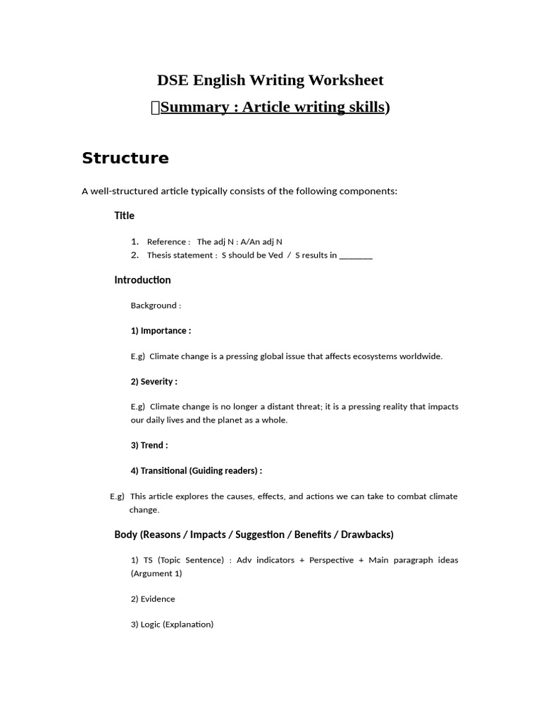 G12 Summary Article Writing Skills Worksheet | PDF | Climate Change ...