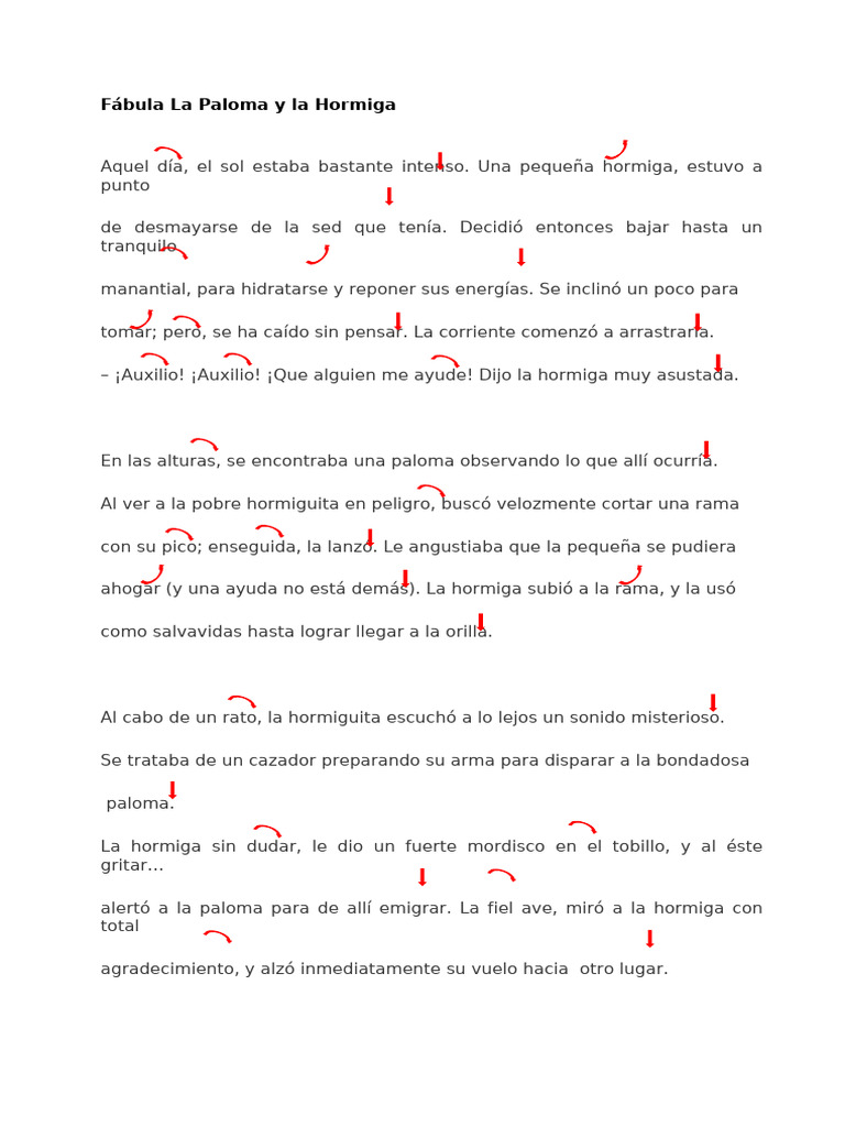 Fábula La Paloma y La Hormiga 1 | PDF