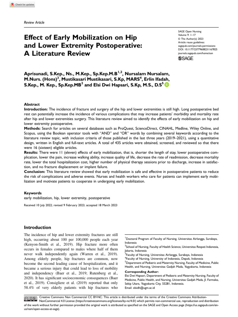 Aprisunadi Et Al 2023 Effect of Early Mobilization On Hip and Lower ...