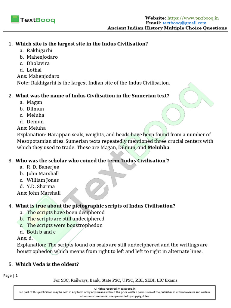 Ancient Indian History MCQs for Exams | PDF | Ashoka