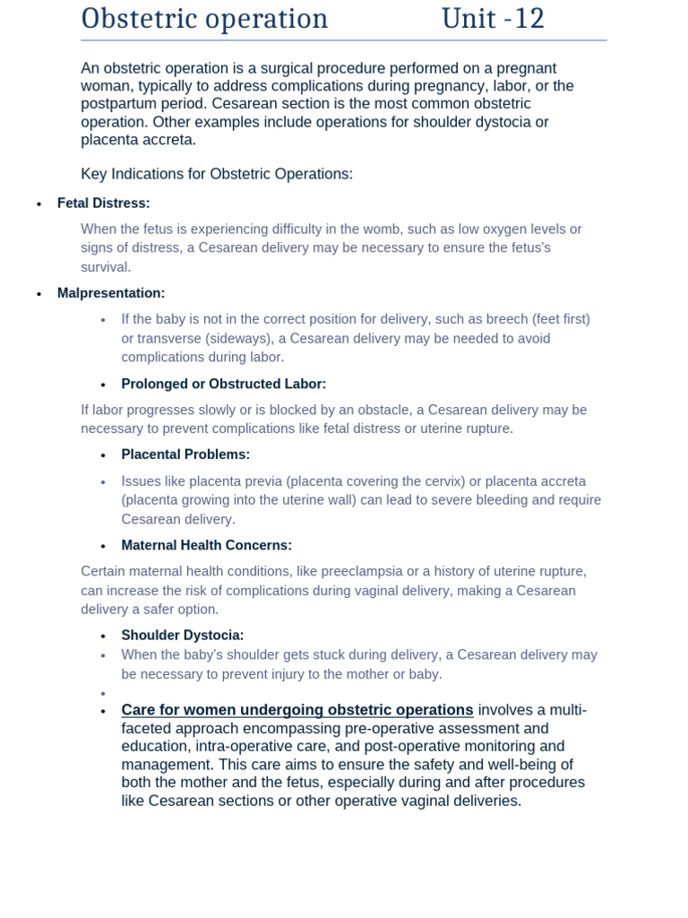 Obstetric Operation U-12 | PDF | Childbirth | Caesarean Section
