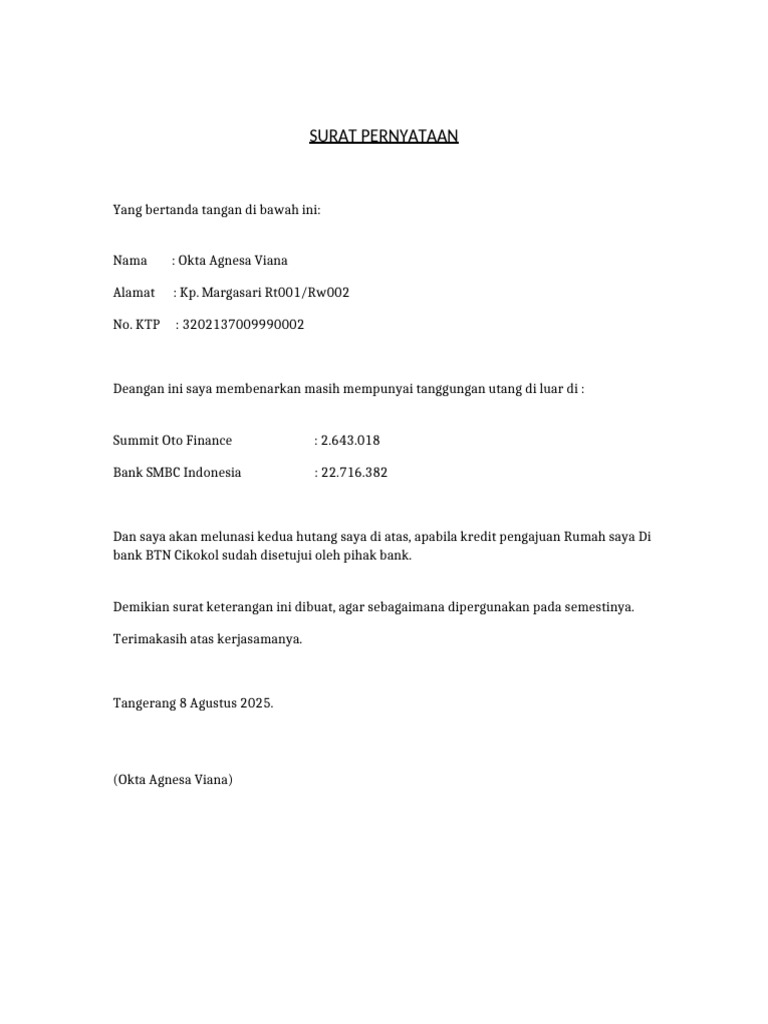 Surat Pernyataan Pelunasan | PDF