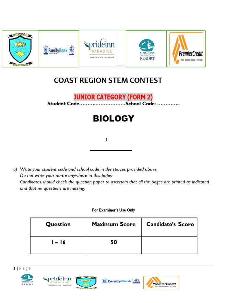 Marking Scheme Form 2 Biology-Contest 2025 | PDF | Water | Biology