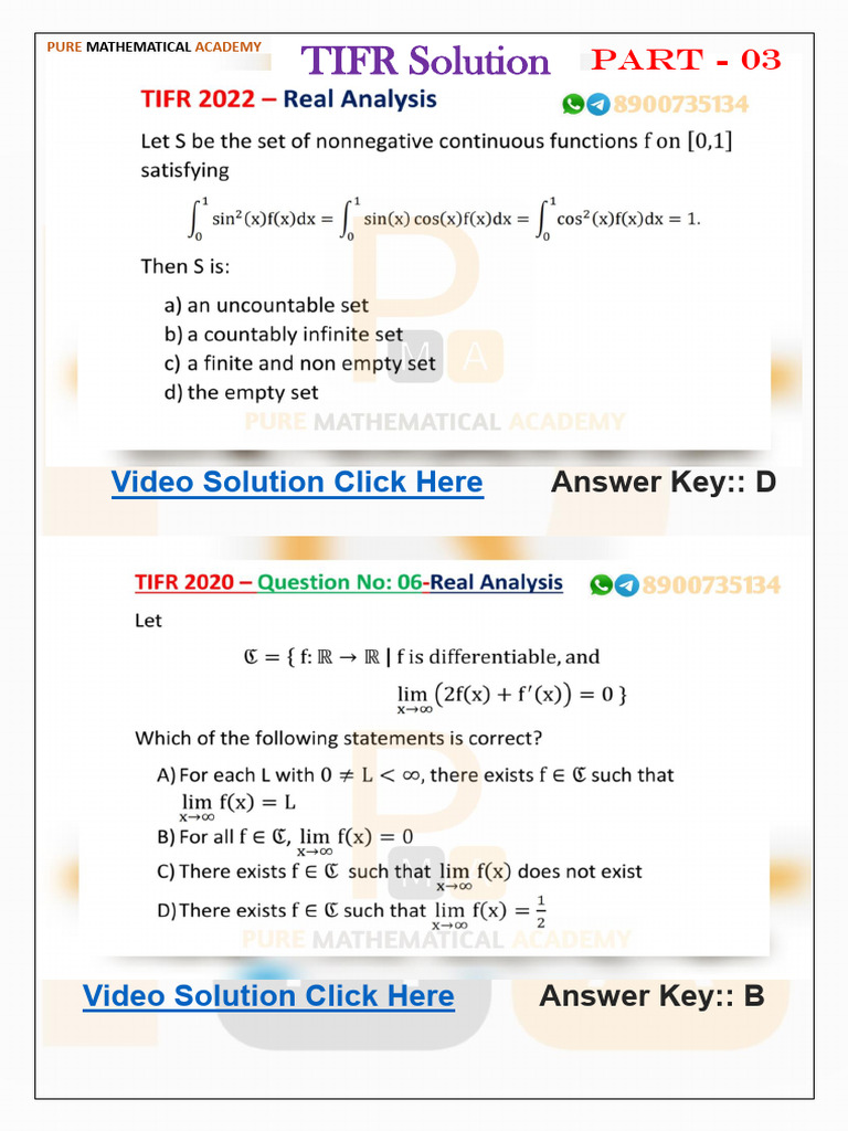 Tifr Mathematics Solution Part 03 by Pure Mathematical Academy | PDF