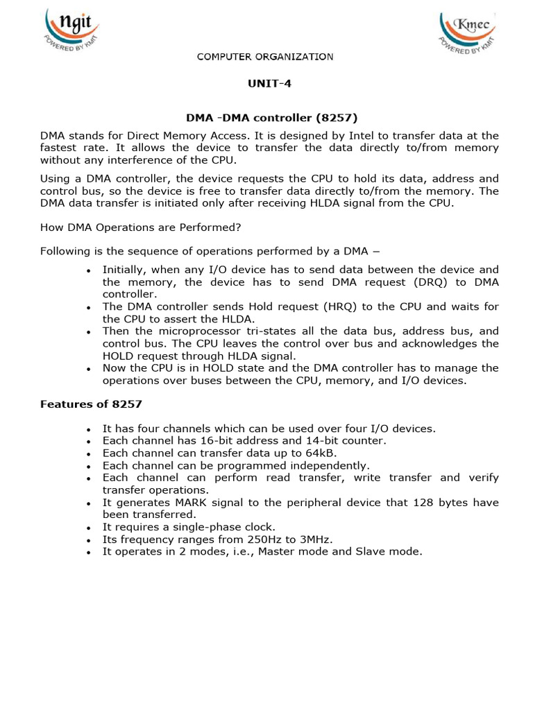 4.6 Direct Memory Access (DMA) - DMA Controller (Intel 8257) | PDF | Input/Output | Computer Memory