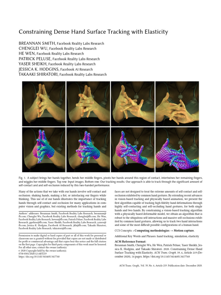 Constraining Dense Hand Surface Tracking With Elasticity | PDF ...