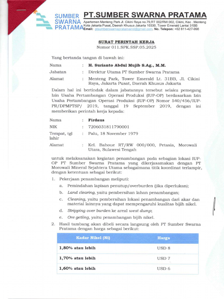 Surat Perintah Kerja Pak Firdaus | PDF
