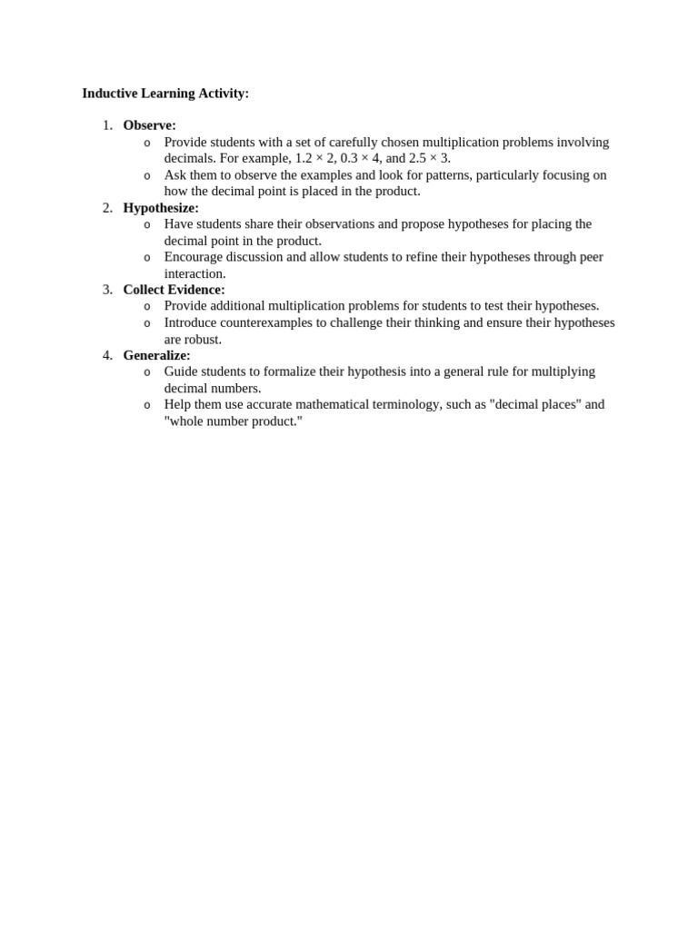 Inductive Learning Activity | PDF