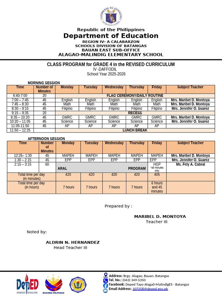 Grade 4 Aral Program Schedule 2025-2026 | PDF | Republicanism | Republic
