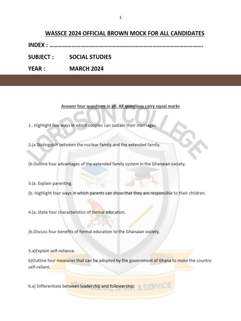 Social Studies Brown Mock 2024 | PDF