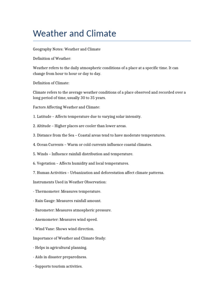 Geography Notes Weather and Climate | PDF