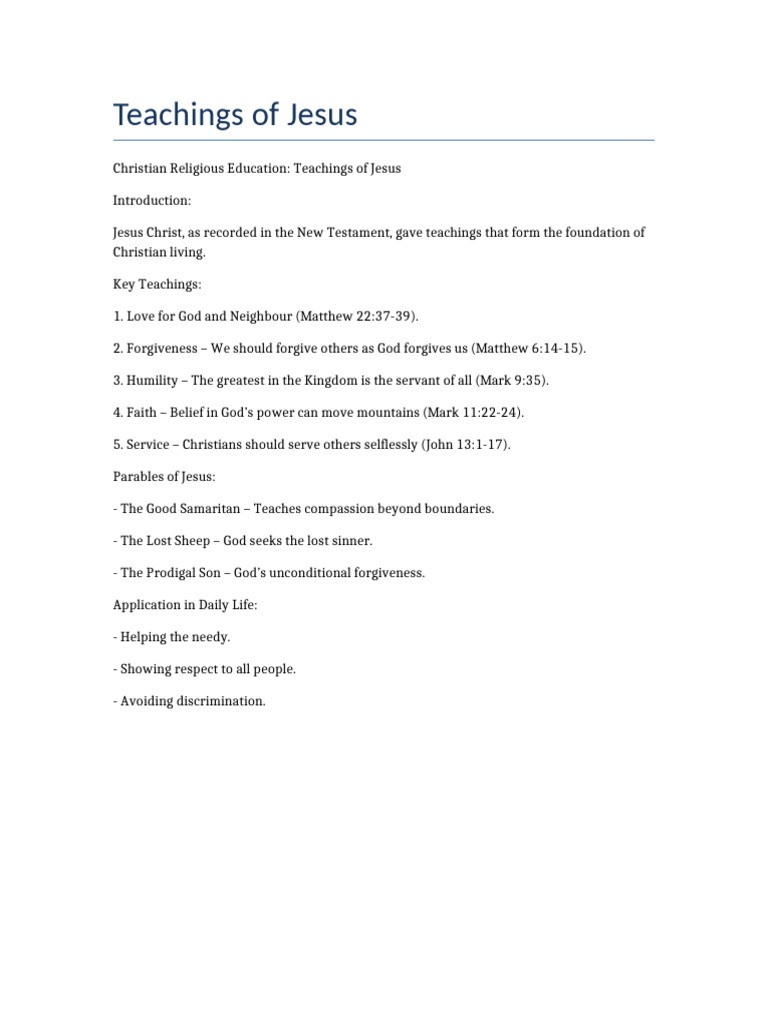 Key Teachings of Jesus Christ | PDF