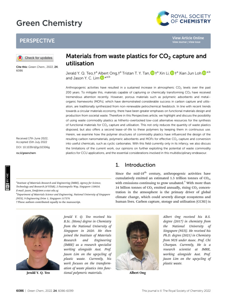 Materials From Waste Plastics for CO2 Capture And | PDF | Plastic ...