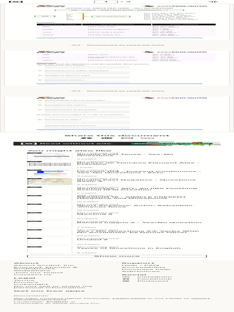Lección 123 - Simple Past Tense - Yes-No Questions - Eetv PDF Verb ...