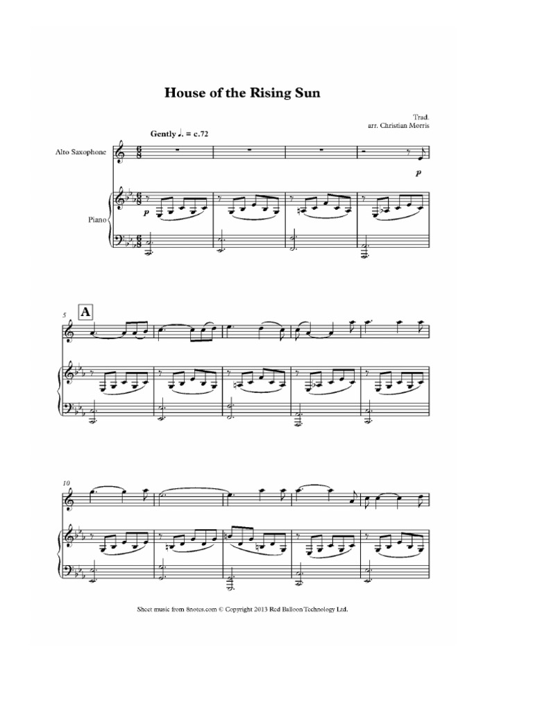 House of The Rising Sun Sheet Music Pg1 - 8notes | PDF