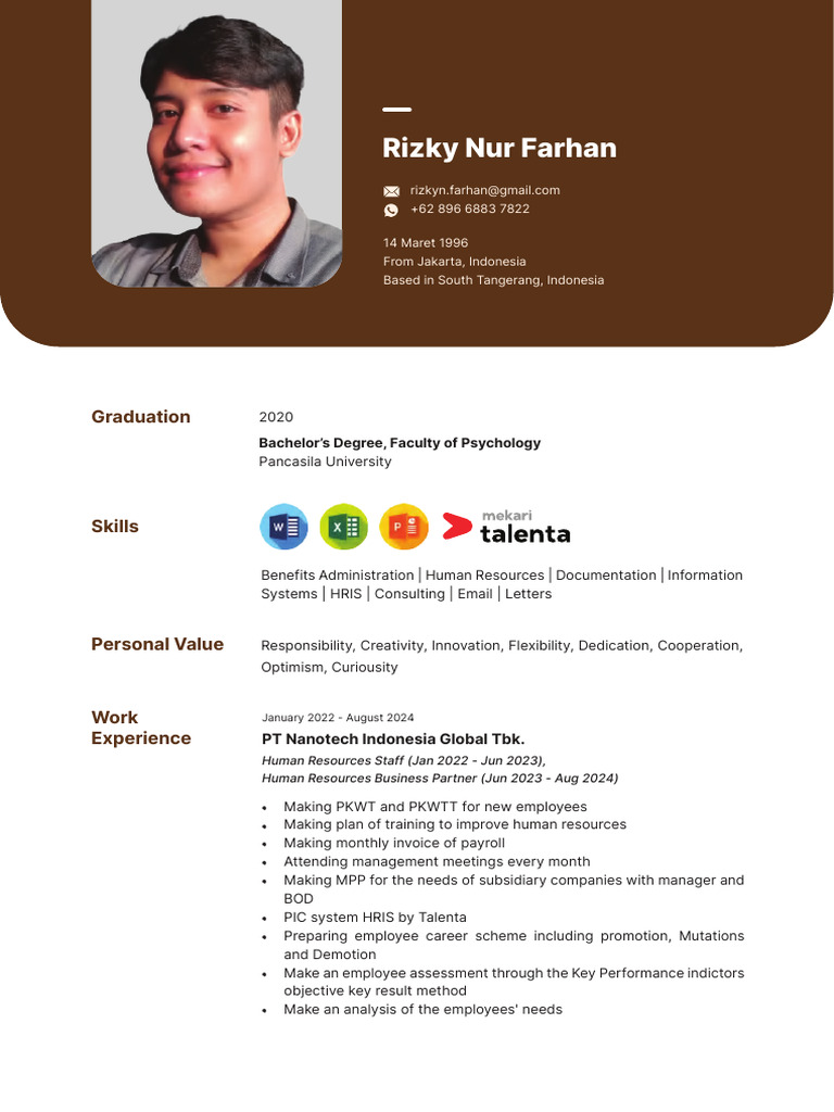 CV Rizky Nur Farhan - Agustus 2024-1 | PDF