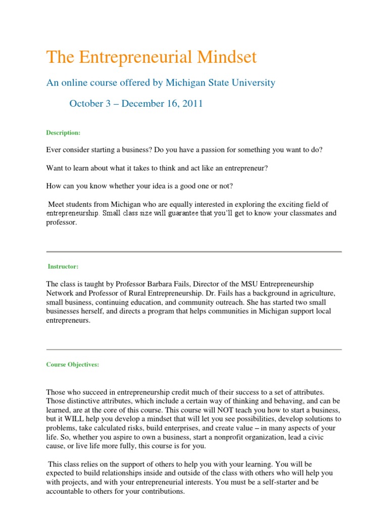 The Entrepreneurial Mindset | PDF | Entrepreneurship | Cognition