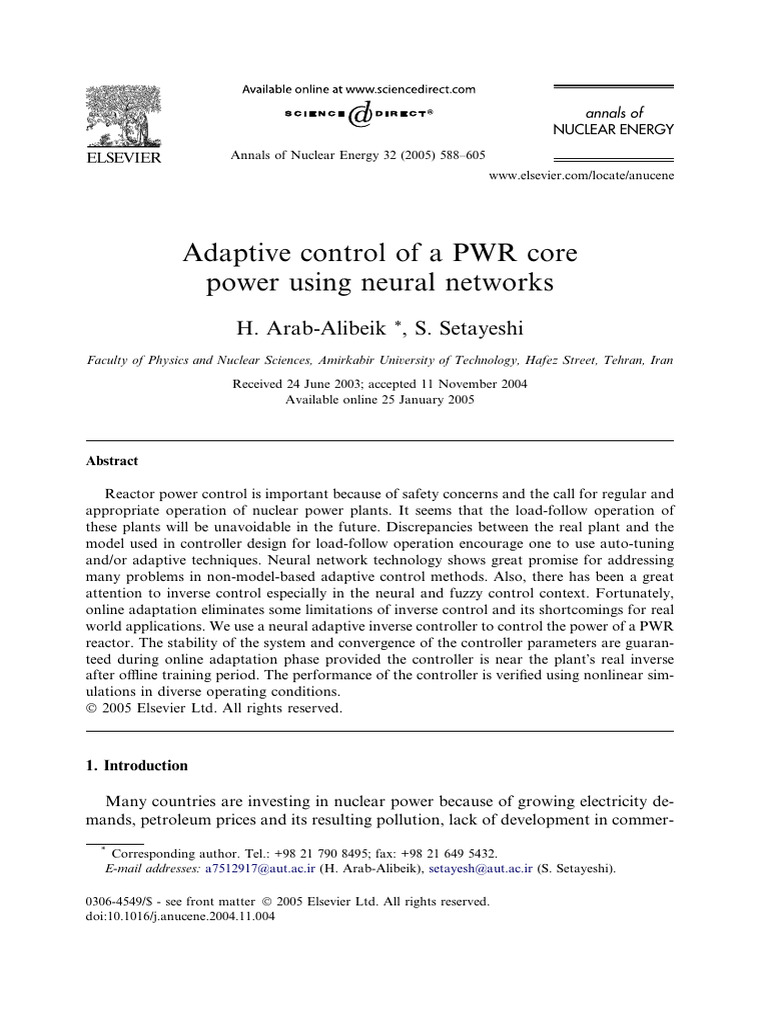 Adaptive Control of A PWR Core | PDF | Control Theory | Nuclear Reactor