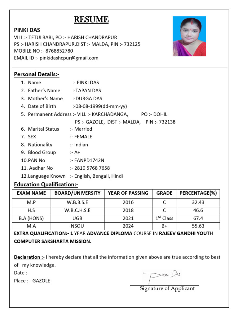 Pinki Das Biodata (3) | PDF