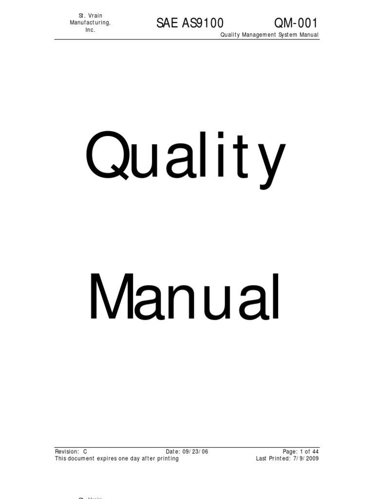 AS9100 Quality Manual | PDF | Quality Management System | Quality ...