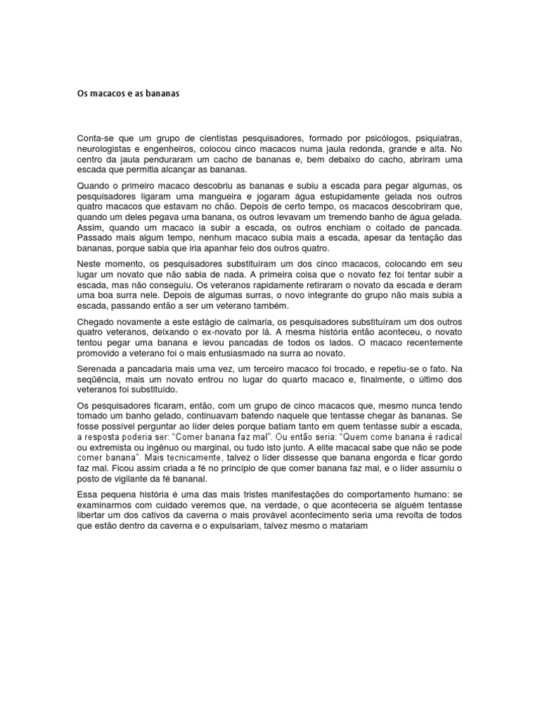 O Paradigma dos Macacos e Bananas | PDF | Banana | Tempo