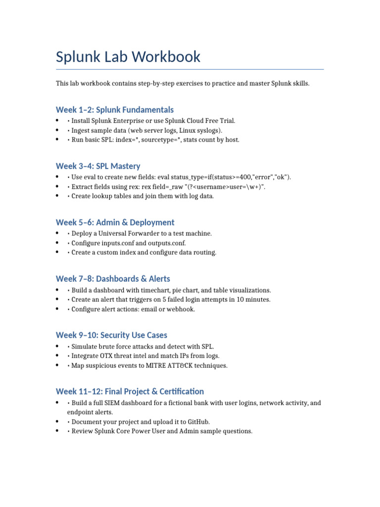 Splunk Lab Workbook | PDF