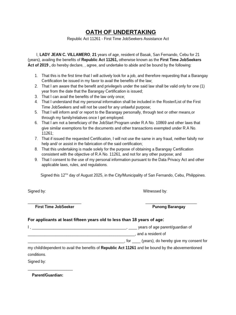 Oath of Undertaking Template | PDF