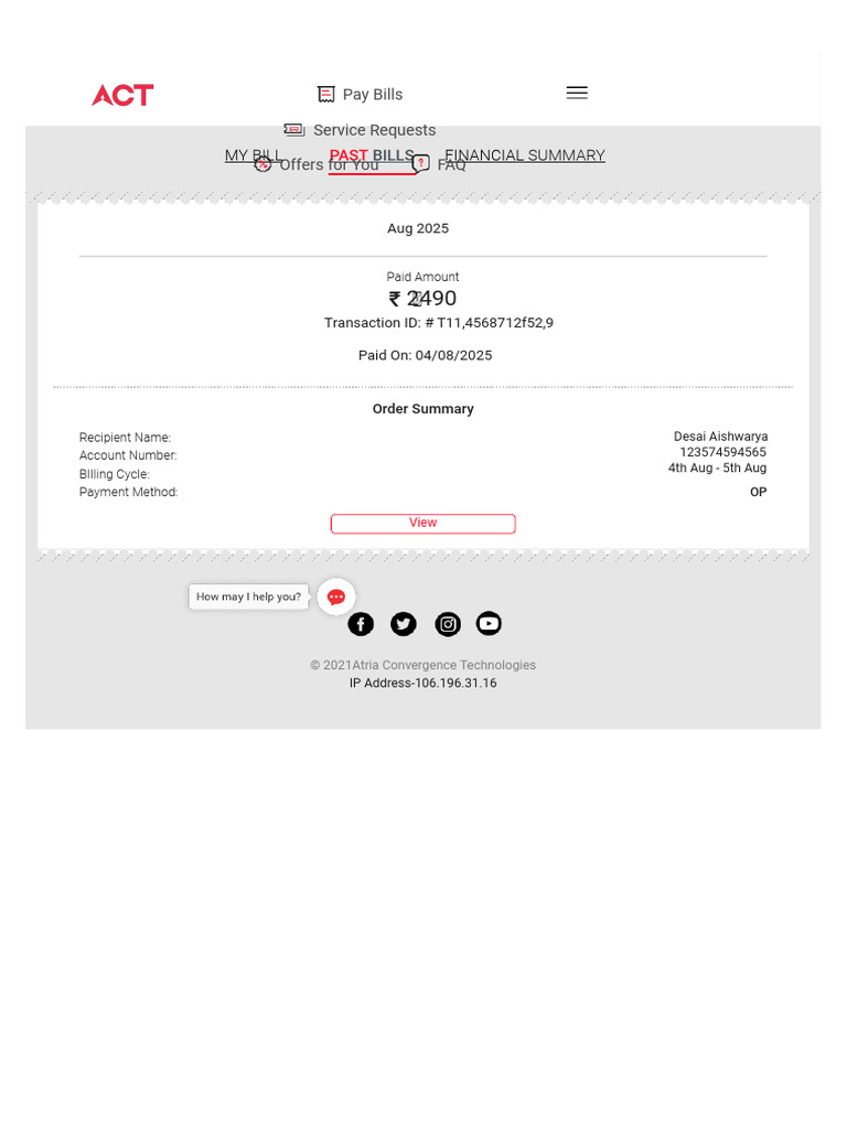 Wifi Bill - Aug | PDF