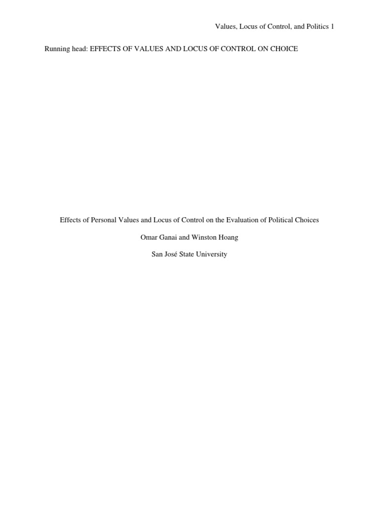 Effects of Personal Values and Locus of Control On The Evaluation of ...