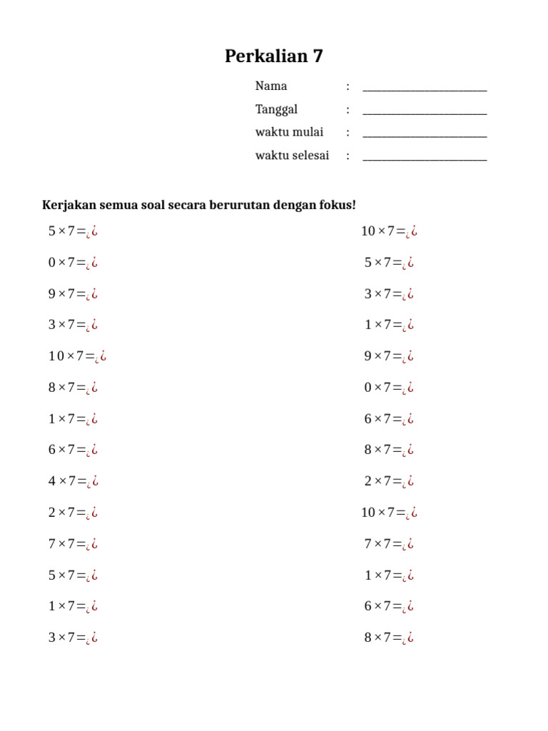 Perkalian 7 | PDF