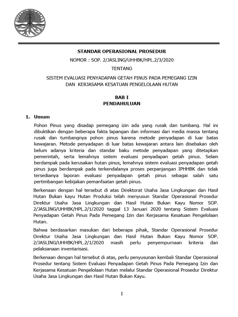 SOP Evaluasi Penyadapan Getah Pinus | PDF