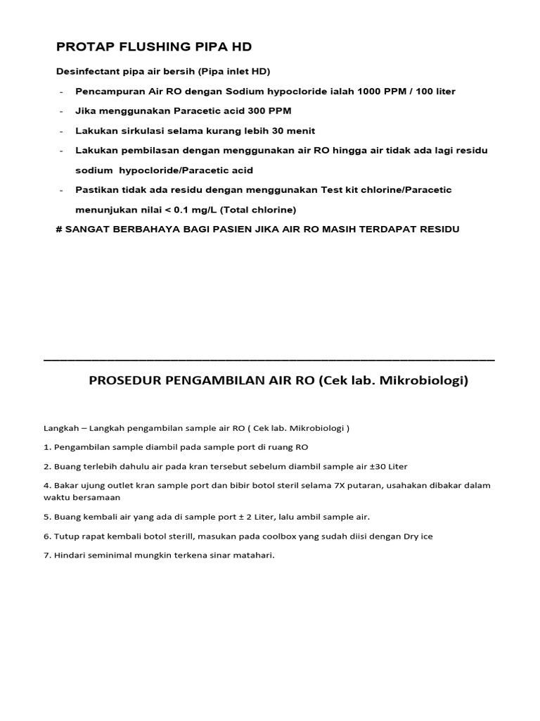 Protap Flushing Pipa HD dan Sampling Air RO | PDF