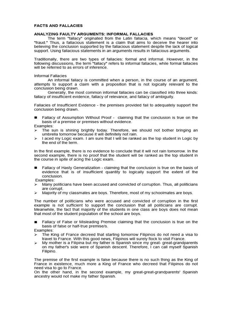 FACTS AND FALLACIES | PDF | Fallacy | Logic