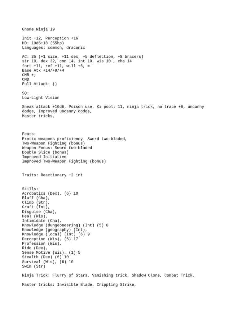 Gnome Ninja Character Sheet | PDF