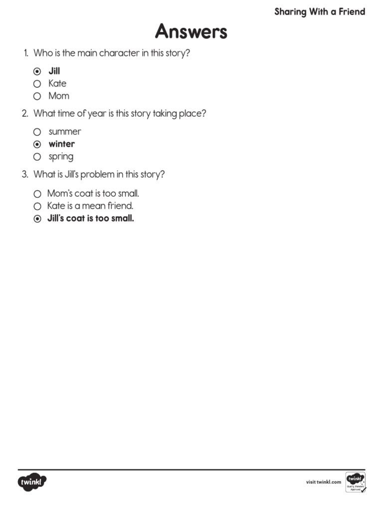 Answer Key First Grade Sharing With A Friend Reading | PDF