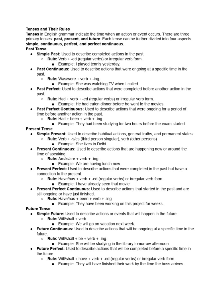English Tenses and Their Rules | PDF | Perfect (Grammar) | Grammatical ...